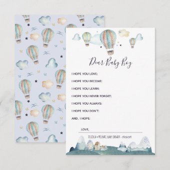 Hot Air Balloon Party Wishes for Baby Advice Card | Zazzle