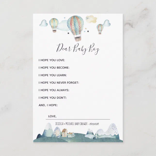 Hot Air Balloon Party Wishes for Baby Advice Card | Zazzle