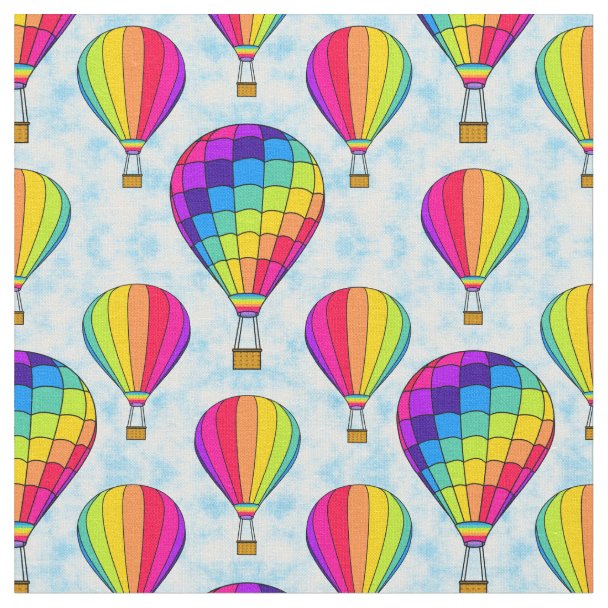 Pattern Of Hot Air Balloons. Navy Blue Background Fabric | Zazzle