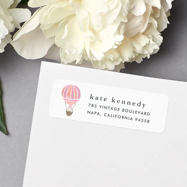 Hot Air Balloon Return Address Label | Pink | Zazzle