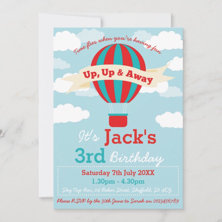 Hot Air Balloon themed birthday party invitation | Zazzle
