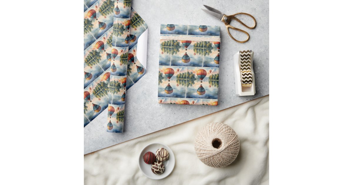 Hot Air Balloons Over Lake Water Reflection Wrapping Paper | Zazzle