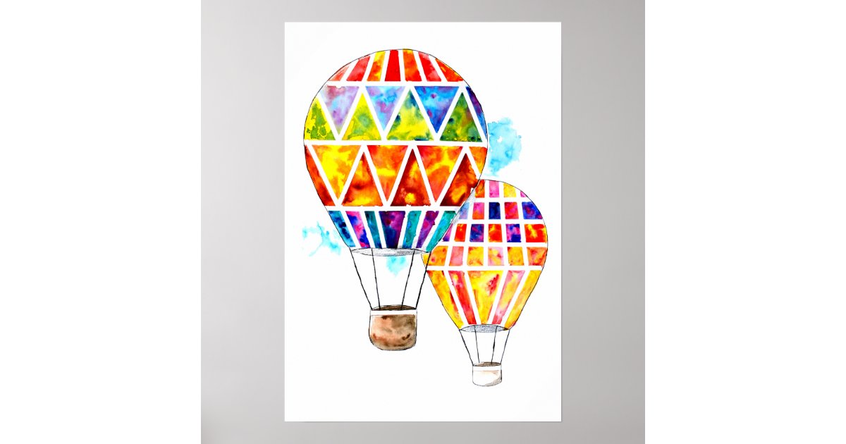 Hot Air Balloons Watercolor Poster | Zazzle