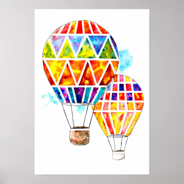 Hot Air Balloons Watercolor Poster | Zazzle