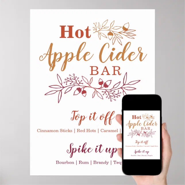 Hot Apple Cider Bar Menu Wedding Engagement Party Poster | Zazzle