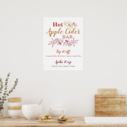 Hot Apple Cider Bar Menu Wedding Engagement Party Poster | Zazzle
