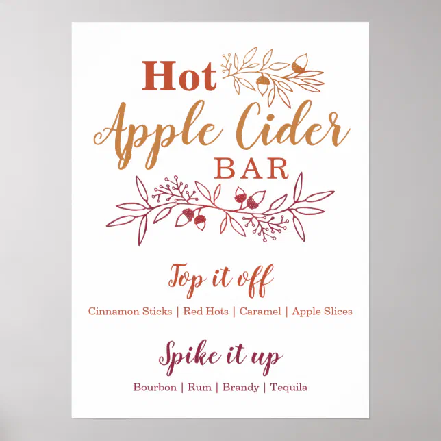 Hot Apple Cider Bar Menu Wedding Engagement Party Poster | Zazzle