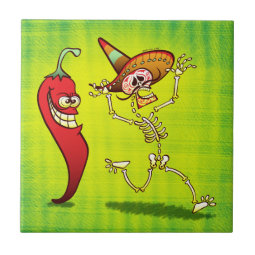 Hot Chili Pepper Nightmare for a Mexican Skeleton Tile | Zazzle