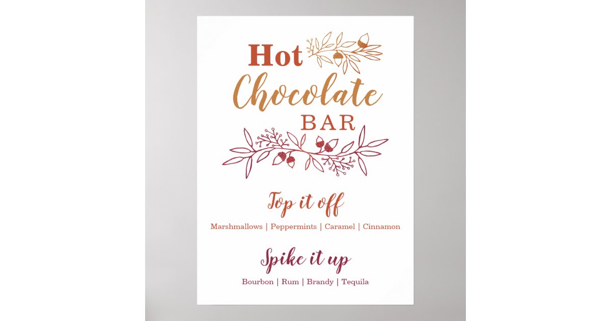 Hot Chocolate Bar Menu Wedding Engagement Party Poster | Zazzle