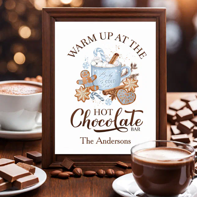Hot Chocolate Bar Sign Blue Christmas Poster | Zazzle