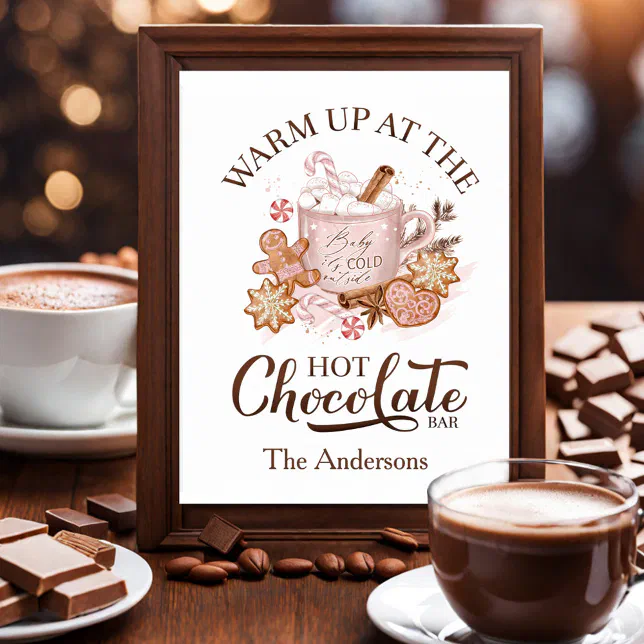 Hot Chocolate Bar Sign Pink Christmas Poster | Zazzle