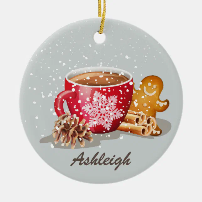 Hot Chocolate Gingerbread Christmas Personalized Ceramic Ornament | Zazzle