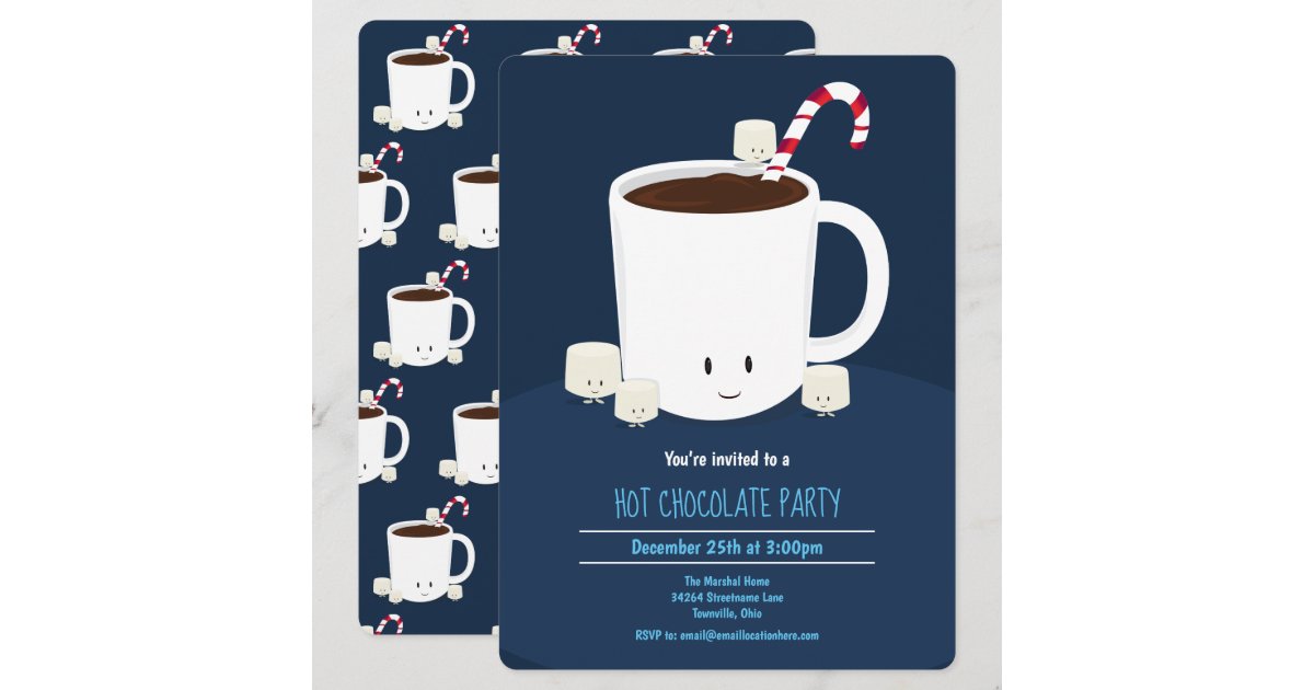Hot Chocolate Hot Cocoa Blue White Xmas Party Invitation | Zazzle