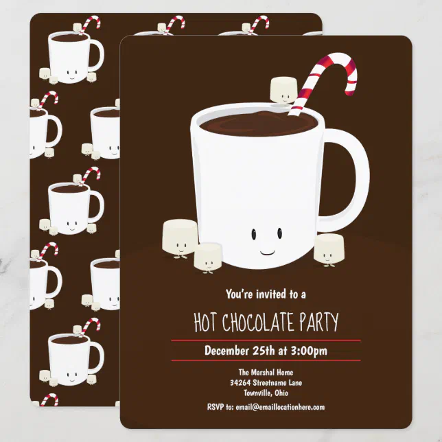Hot Chocolate Hot Cocoa Brown White Xmas Party Invitation | Zazzle