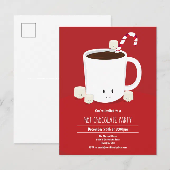 Hot Chocolate Hot Cocoa Christmas Party Invitation Postcard | Zazzle