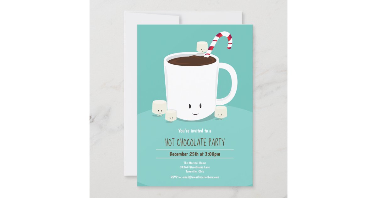 Hot Chocolate Hot Cocoa Christmas Party Teal Invitation | Zazzle