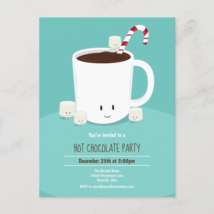 Hot Chocolate Hot Cocoa Teal Christmas Party Invitation Postcard | Zazzle