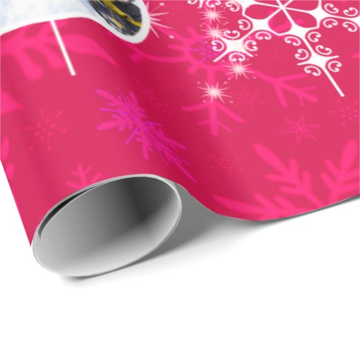 Hot Christmas Pink Family Photos Snowflake Design Wrapping Paper | Zazzle
