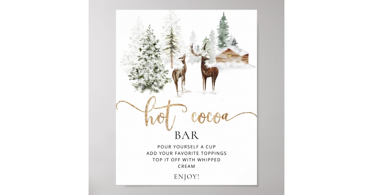 Hot cocoa bar sign. Woodland forest hot cocoa bar Poster | Zazzle