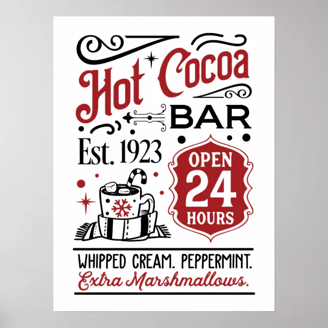 Hot cocoa bar word art Christmas Poster | Zazzle