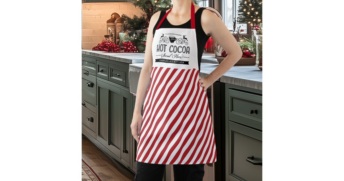 Hot Cocoa Candy Cane Christmas Personalized Apron | Zazzle