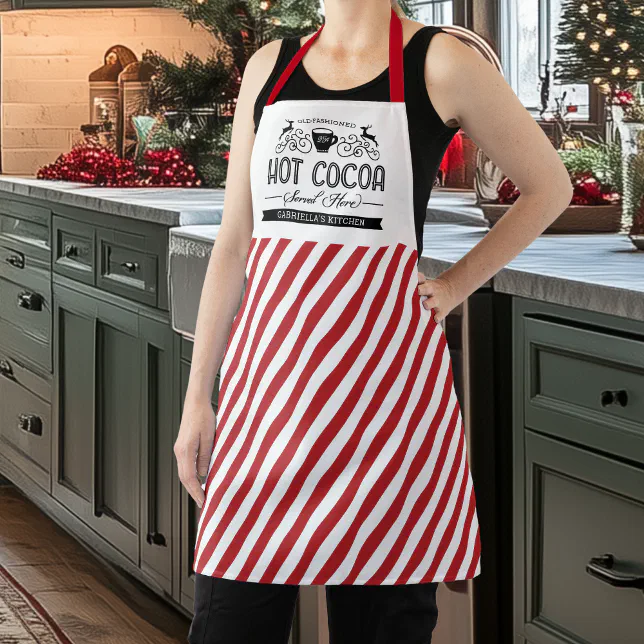 Hot Cocoa Candy Cane Christmas Personalized Apron | Zazzle