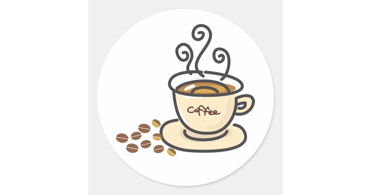 Hot Coffee Mug & Coffee Beans Classic Round Sticker | Zazzle