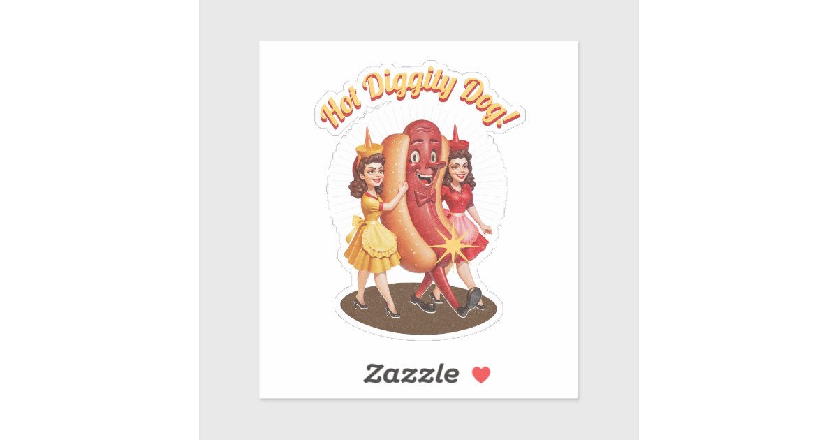 Hot Diggity Dog Vintage Custom-Cut Vinyl Sticker | Zazzle
