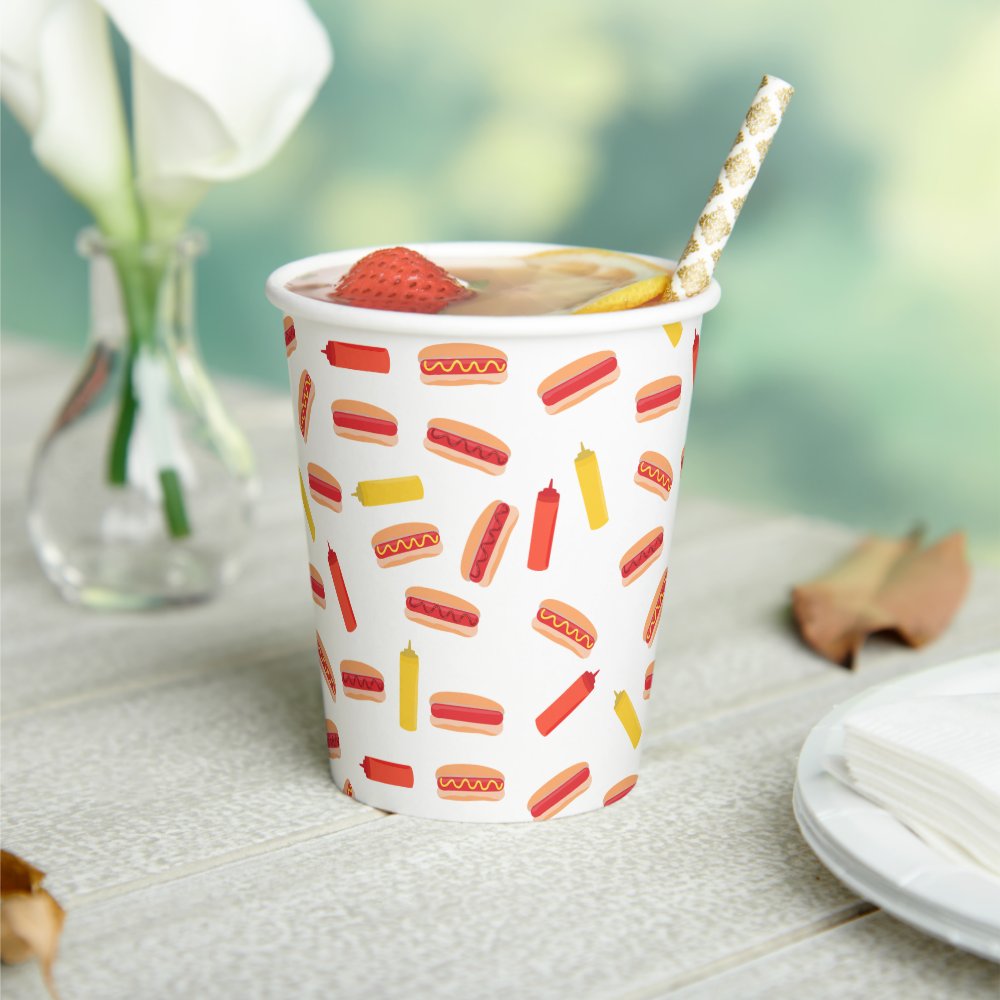 Hot Dog Fast Food BBQ Pattern Paper Cups