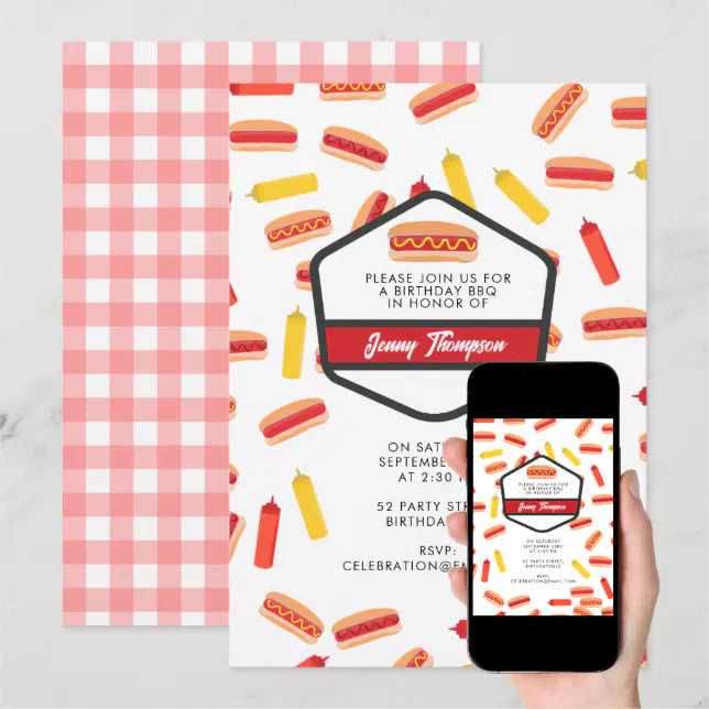 Hot Dog Fast Food Birthday Party BBQ Invitation | Zazzle