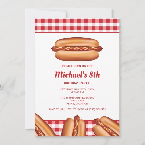 Hot Dog Fast Food Illustration Birthday Party Invitation | Zazzle