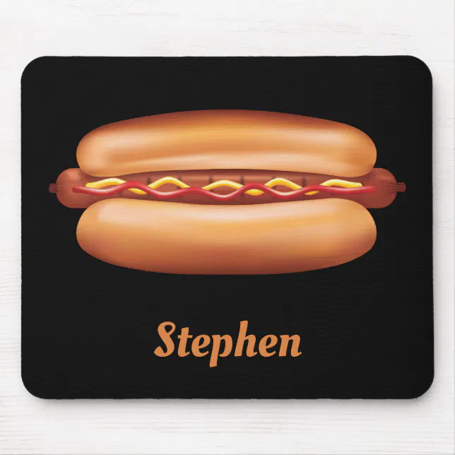 Hot Dog Fast Food Illustration With Custom Name Mouse Pad | Zazzle