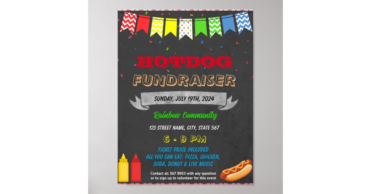 Hot dog Fundraiser event template Poster | Zazzle