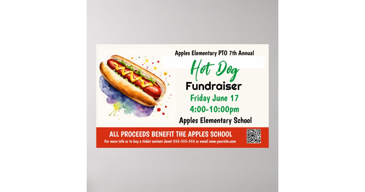 Hot Dog Fundraiser PTO PTA Church Banner Poster | Zazzle