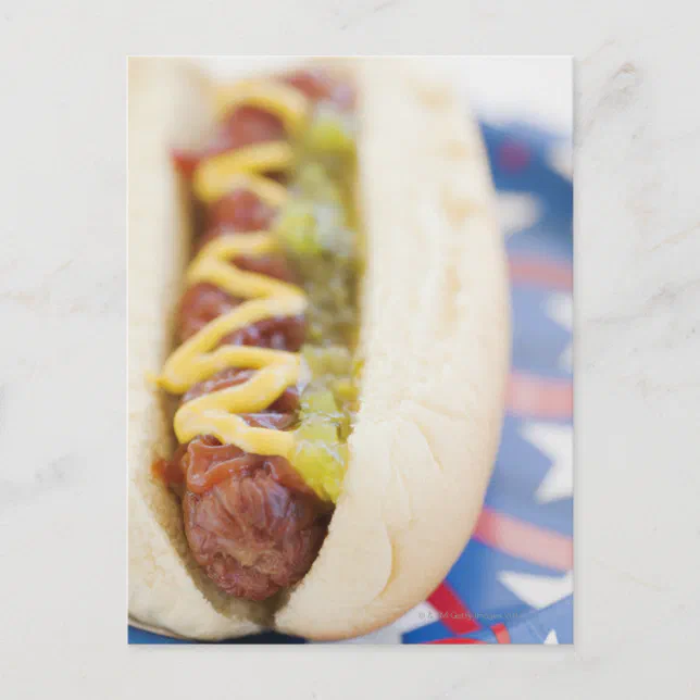 Hot Dog on Red, White, and Blue Plate Postcard | Zazzle