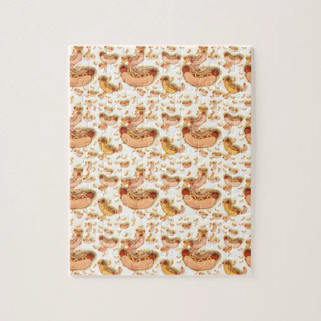 Hot Dog Pattern - floating hot dogs Jigsaw Puzzle | Zazzle
