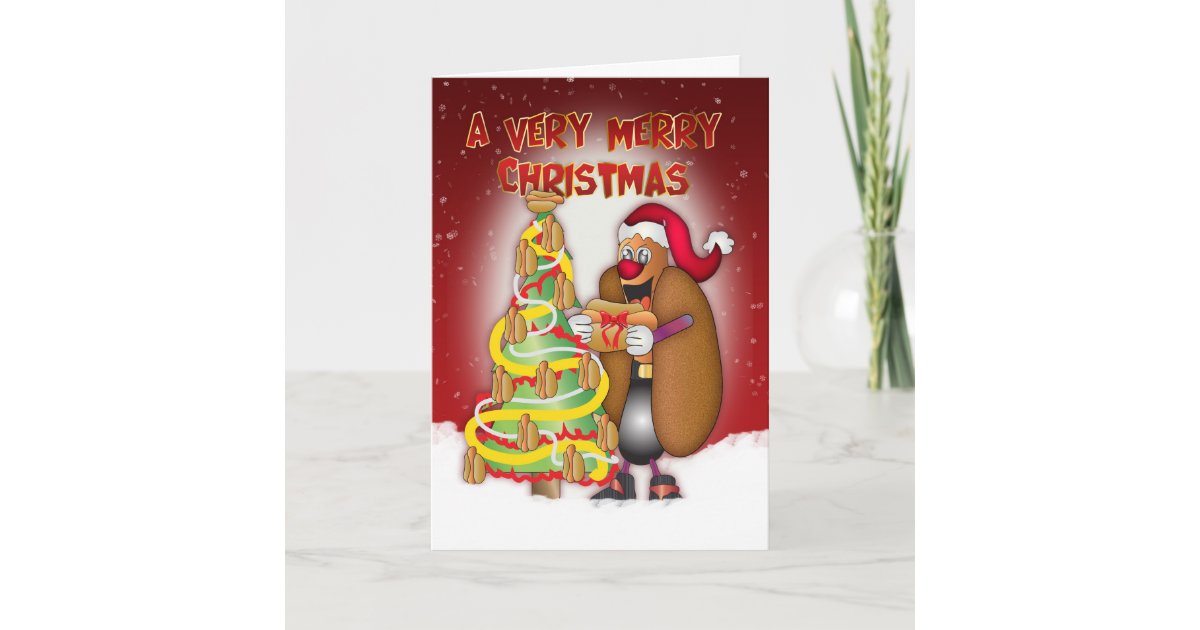 Hot Dogs, Onions, Bun, Christmas Card - Santa Hot | Zazzle
