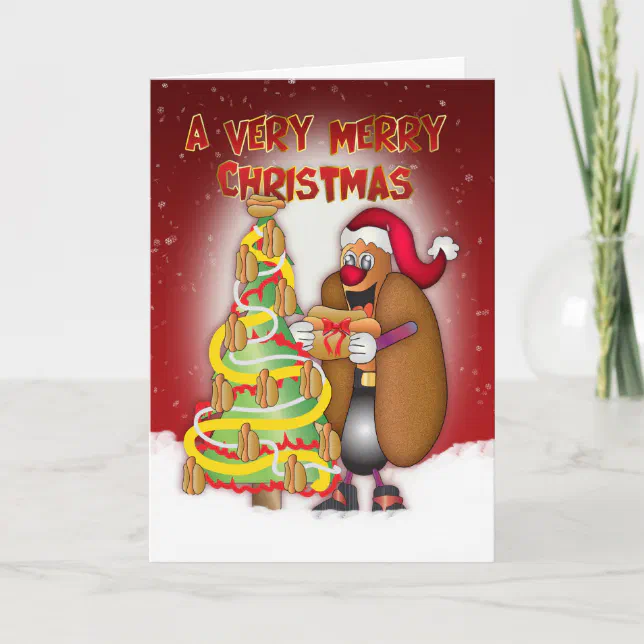Hot Dogs, Onions, Bun, Christmas Card - Santa Hot | Zazzle