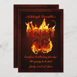 Hot Fire Sweet 16 Bonfire Party Invitation | Zazzle