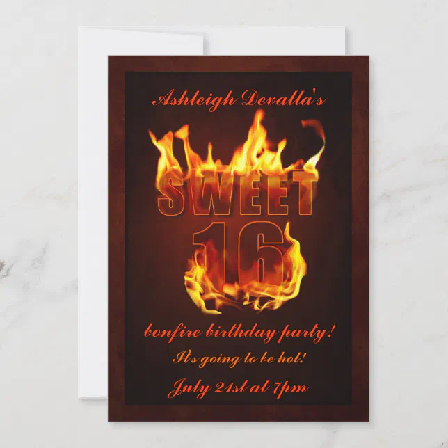Hot Fire Sweet 16 Bonfire Party Invitation | Zazzle