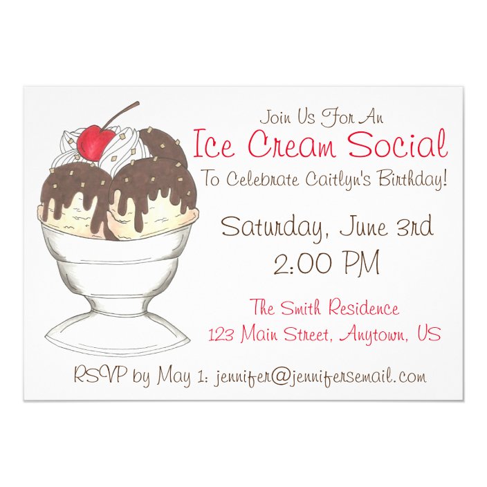 Hot Fudge Sundae Ice Cream Social Birthday Party Invitation | Zazzle.com