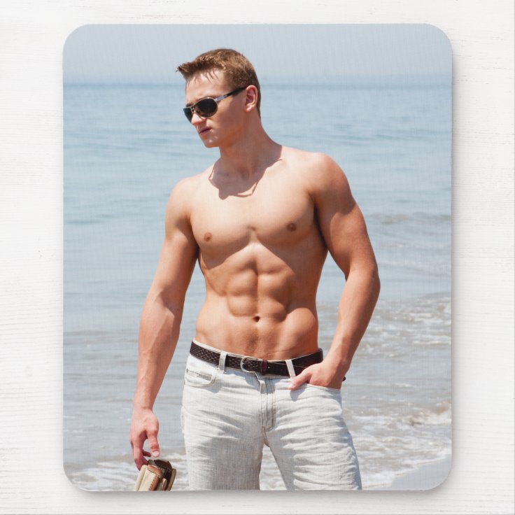 Hot Guy Bare Chest Muscular Abs Beach Shirtless Mouse Pad | Zazzle