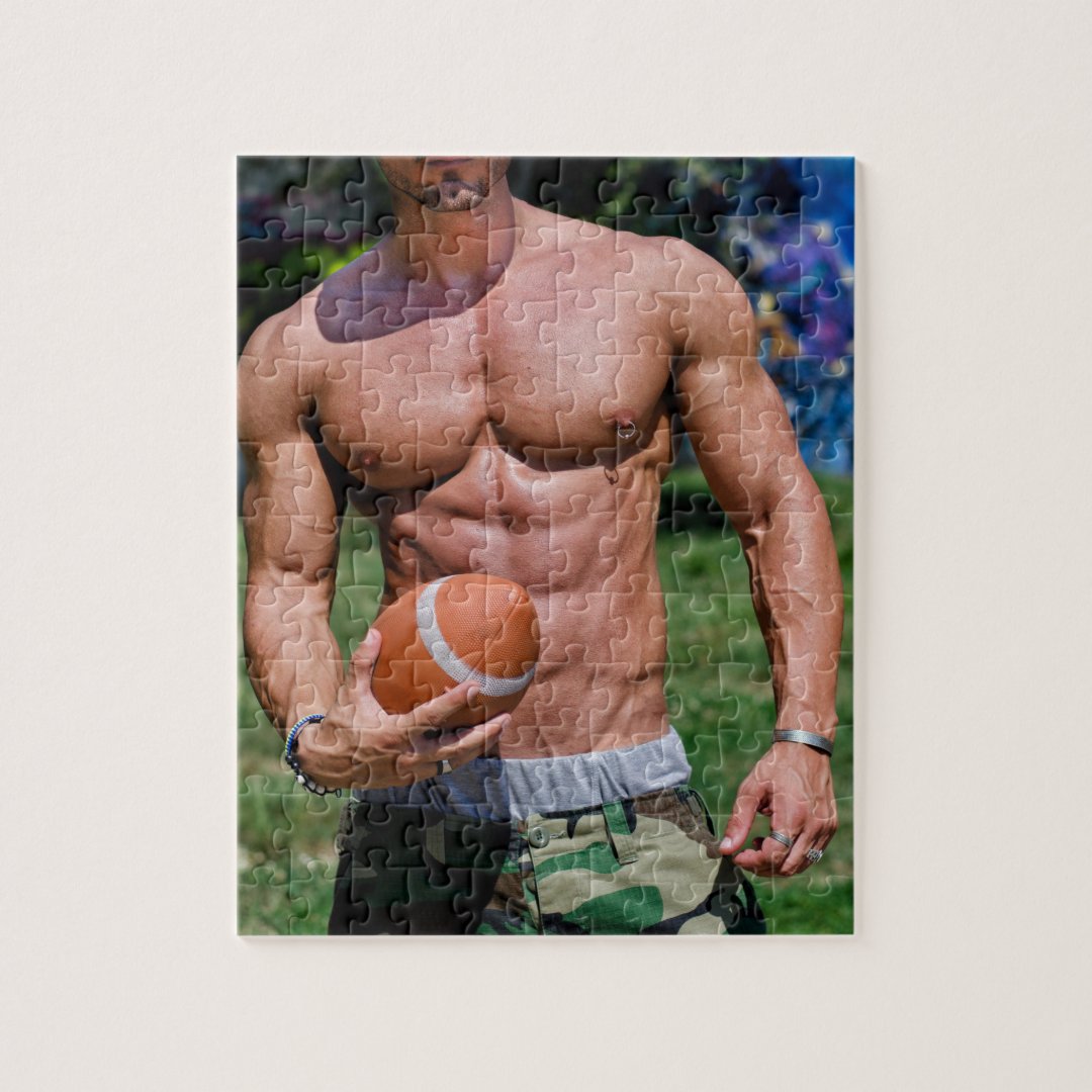Hot Guy Football Stud Sexy Shirtless Muscle Man Jigsaw Puzzle | Zazzle