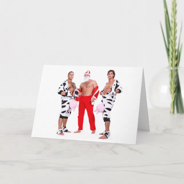 Hot Guys Muscular Men Santa Outfit Funny Christmas Card | Zazzle