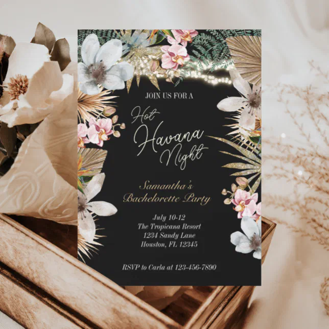 Hot Havana Nights Tropical Cuban Bachelorette Invitation | Zazzle