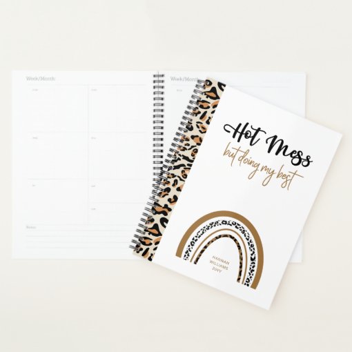 Hot Mess Quote Animal Leopard Print Rainbow Planner | Zazzle