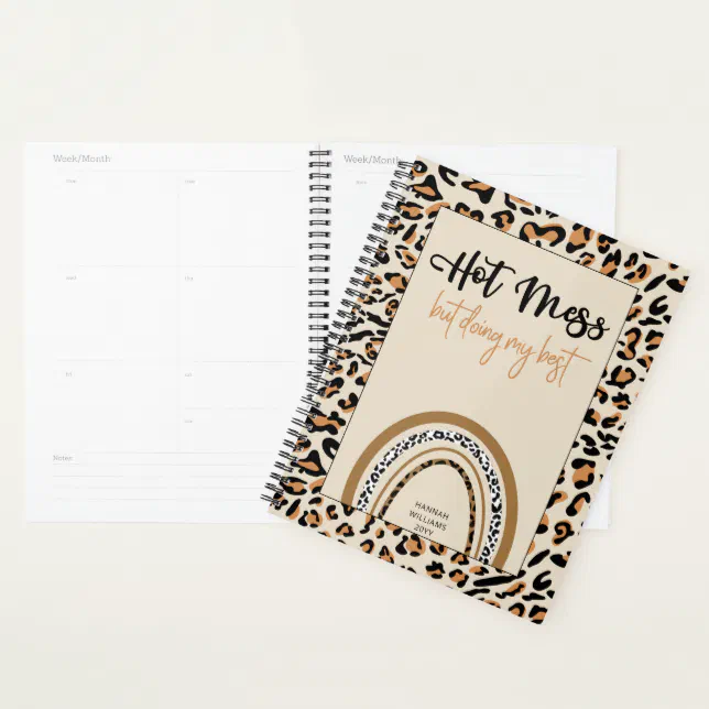 Hot Mess Quote Girly Leopard Print Rainbow Planner | Zazzle