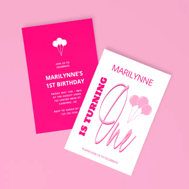 Hot Pink 1st Turning One Birthday Invitation | Zazzle