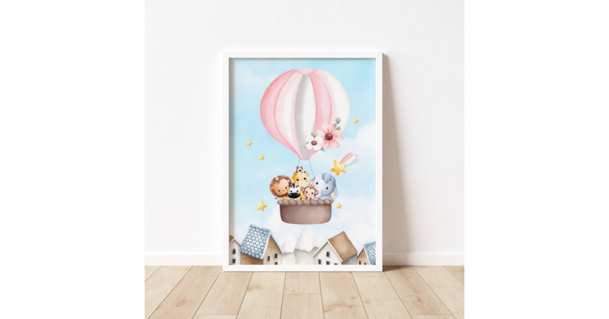 Hot Pink Air Ballon Safari Animals Poster | Zazzle