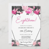 Hot Pink and Black 18th Birthday Invitation | Zazzle